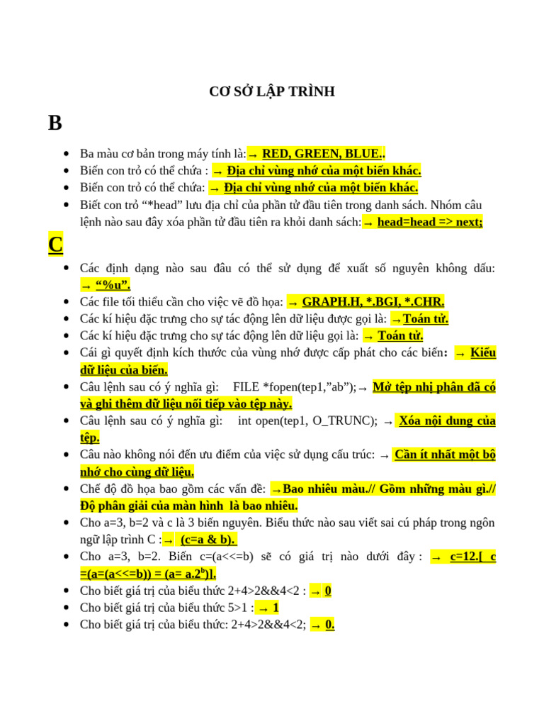 Câu Hỏi Trắc Nghiệm CSLT | PDF