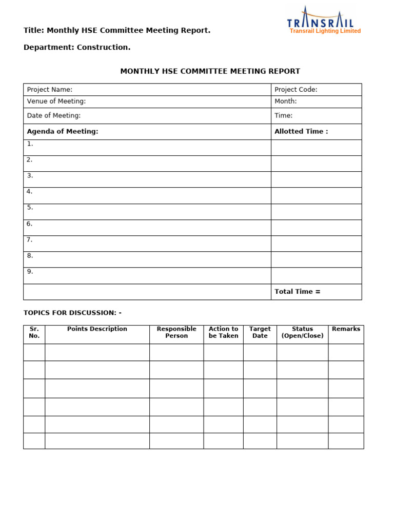 HSE Committee Meeting Report | PDF