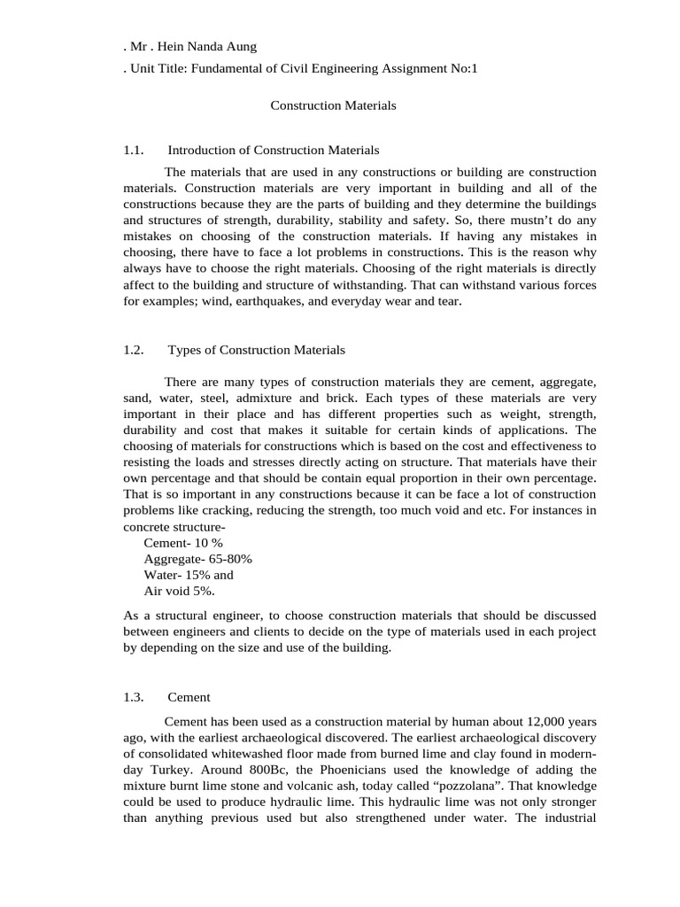 Construction Materials Assignment | PDF | Concrete | Construction Aggregate