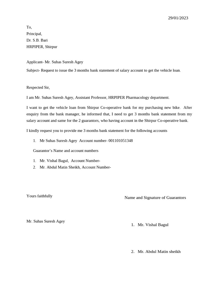 Letter For Bank Statement | PDF