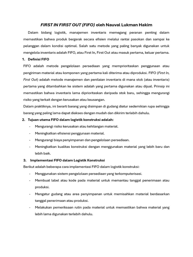 Metode FIFO dalam Logistik Konstruksi | PDF