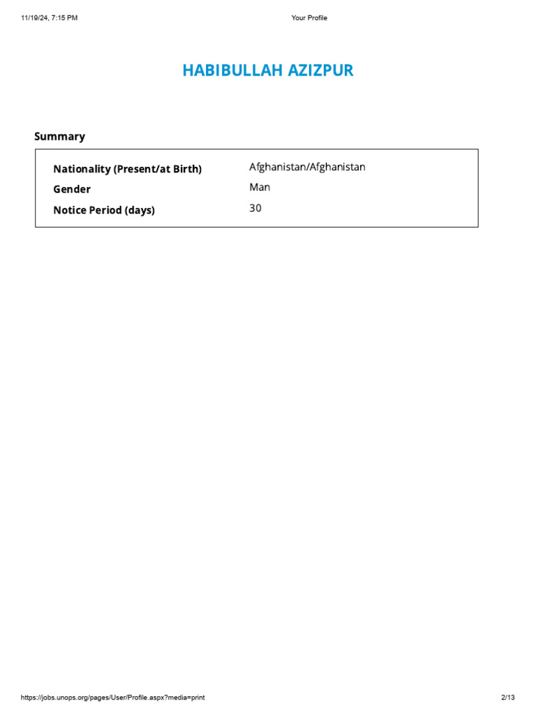 Habibullah Azizpur Profile | PDF | United Nations High Commissioner For ...