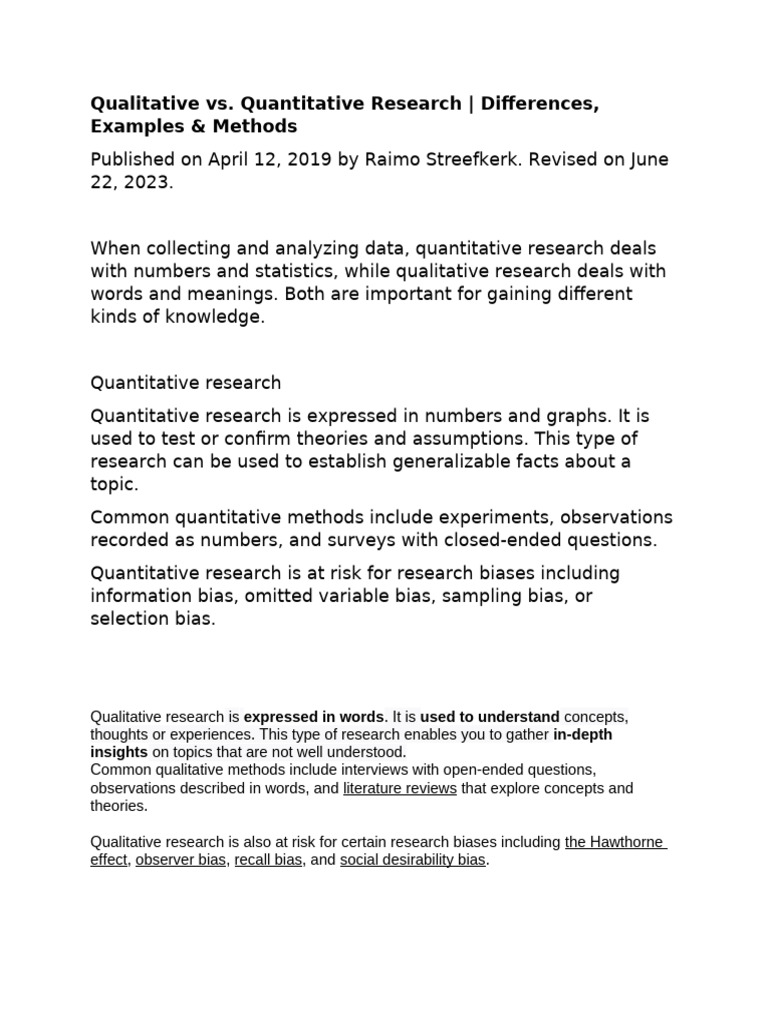 Qualitative Vs QUANTITATIVE | PDF
