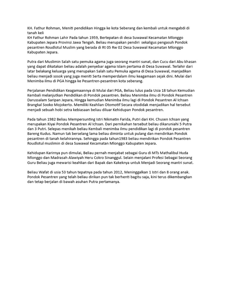 Biografi Kh. Fathur Rohman | PDF