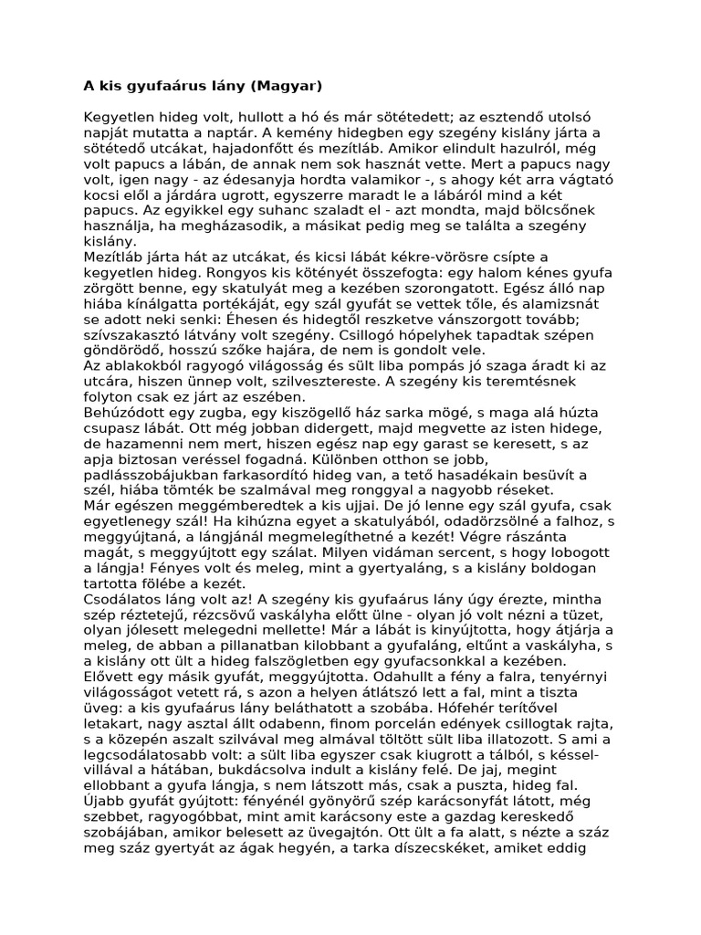 A Kis Gyufaárus Lány | PDF