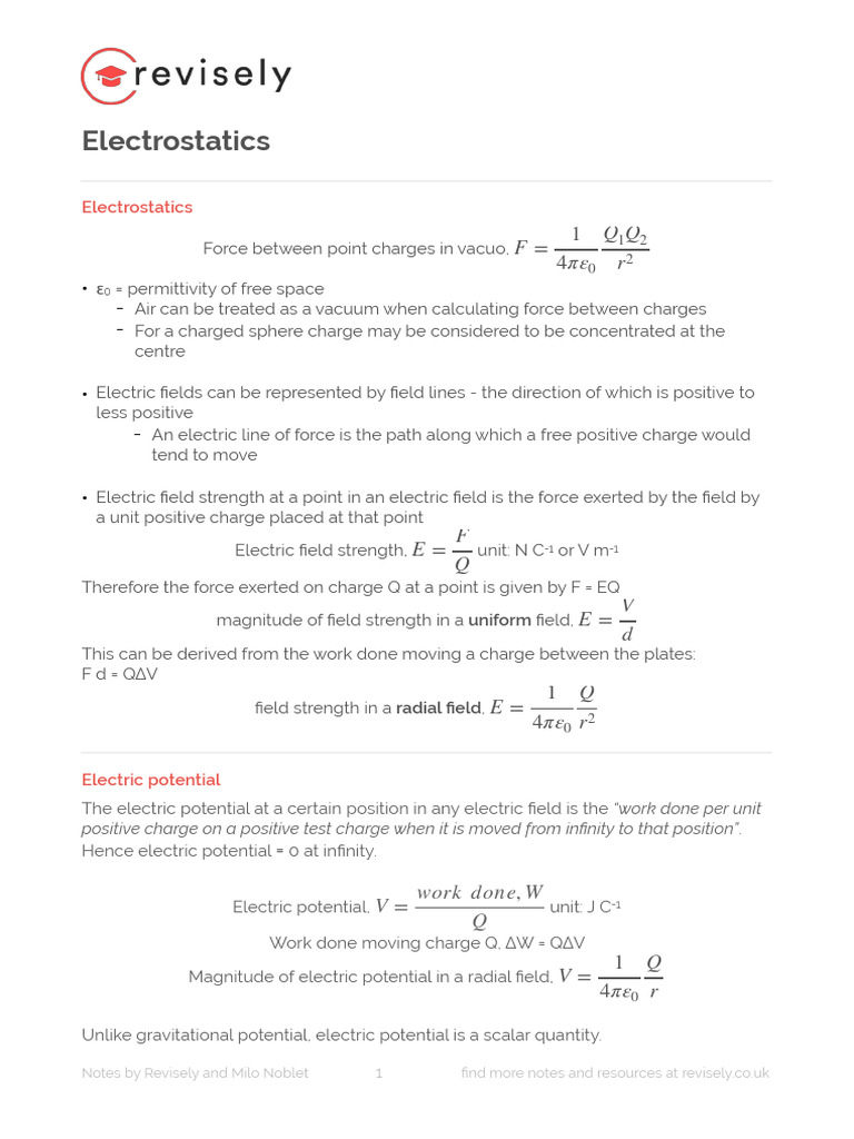 electrostatics | PDF | Electric Field | Force