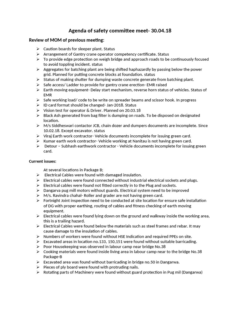 Agenda of Safety Committee Meeting-30.04.18 - B | PDF | Electrical ...