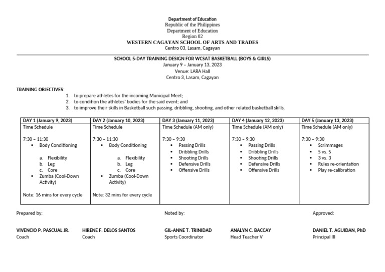 WCSAT Basketball Training Schedule 2023 | PDF | Sports | Team Sports