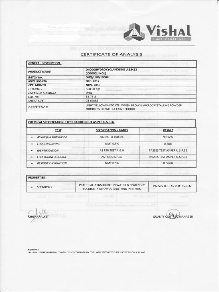Dihydroxyquinoline USP32 Analysis | PDF