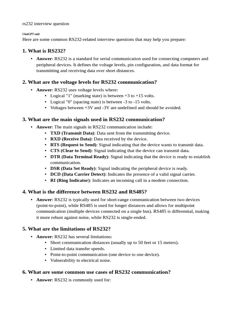 interview_ques_rs232 | PDF | Electrical Engineering | Telecommunications
