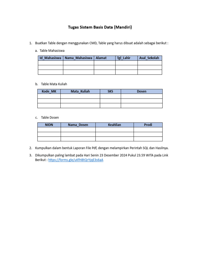 Tugas CMD: Buat Tabel DB Mahasiswa | PDF
