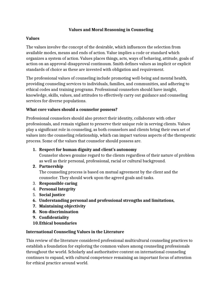 Counseling Values and Ethical Practices | PDF | Psychotherapy | Morality