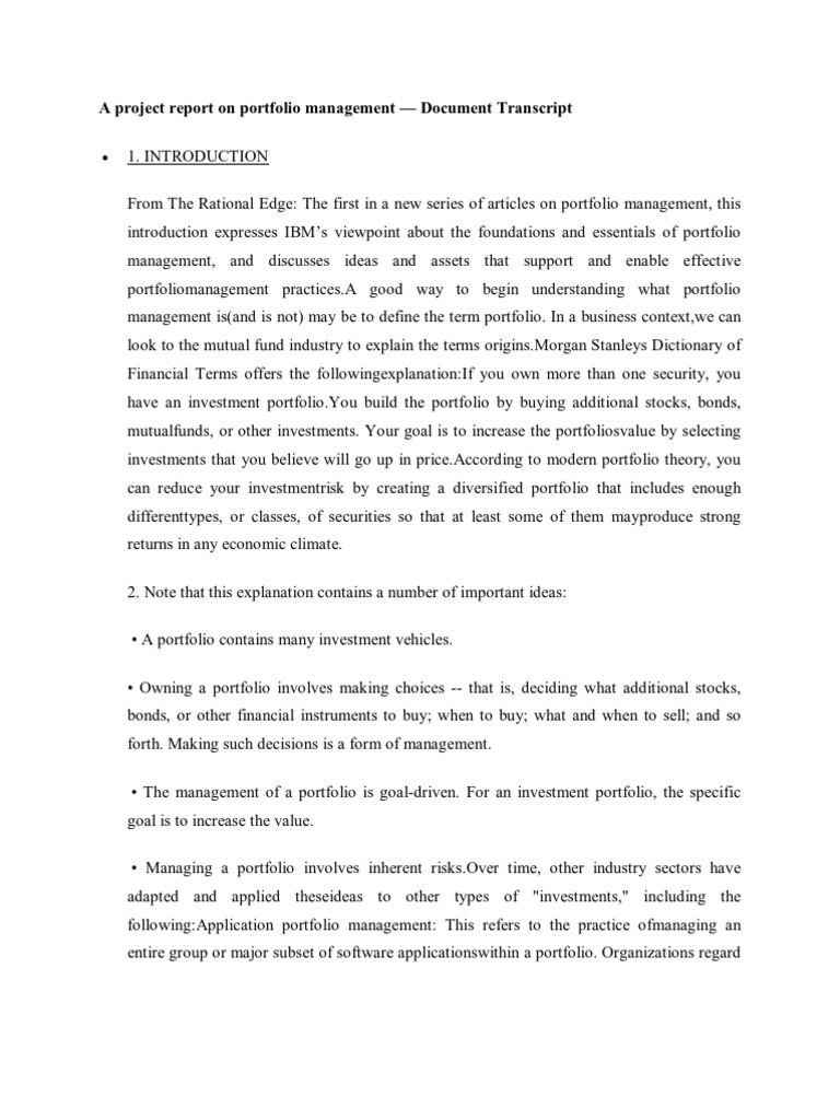 Dr. Reddy's Portfolio Management Report | PDF | Bonds (Finance) | Asset ...