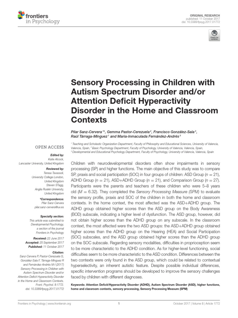 Sensory Processing in Children With Autism Spectrum Disorder And/or ...