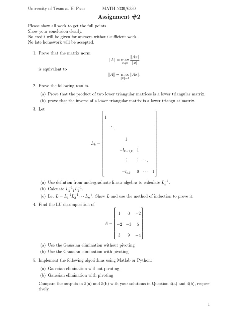 Comp Lin Alg Assignment - 2 | PDF | Matrix (Mathematics) | Mathematics