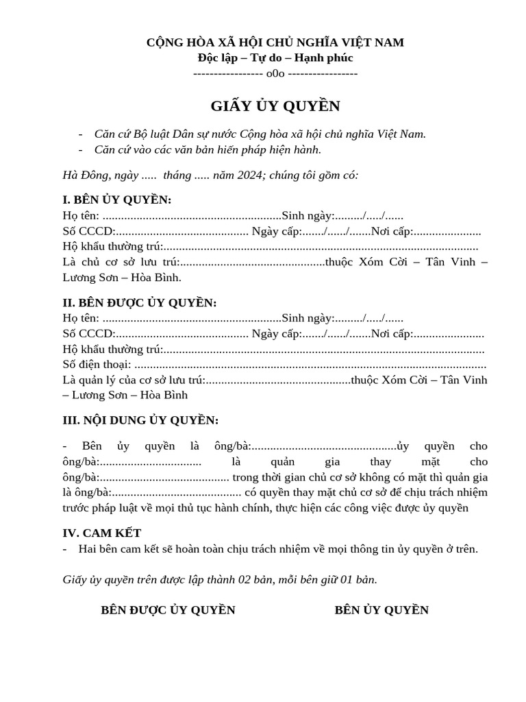 Giay Uy Quyen Cho Ca Nhan | PDF