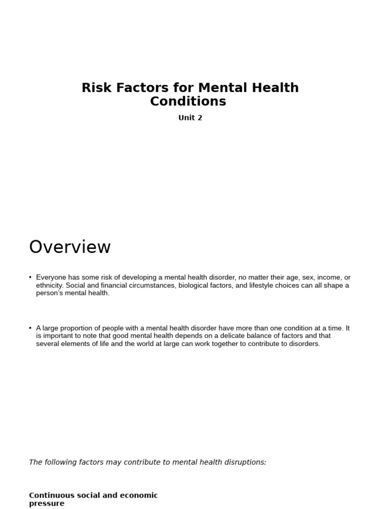 CWTS DEET UNIT 2 - Risk Factors For Mental Health Conditions | PDF