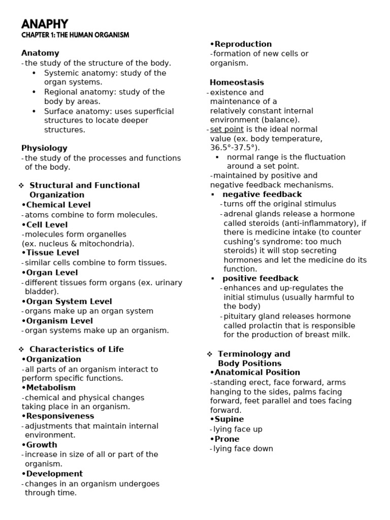 CHAPTER 1- THE HUMANORGANISM ANAPHY | PDF | Abdomen | Anatomical Terms Of Location