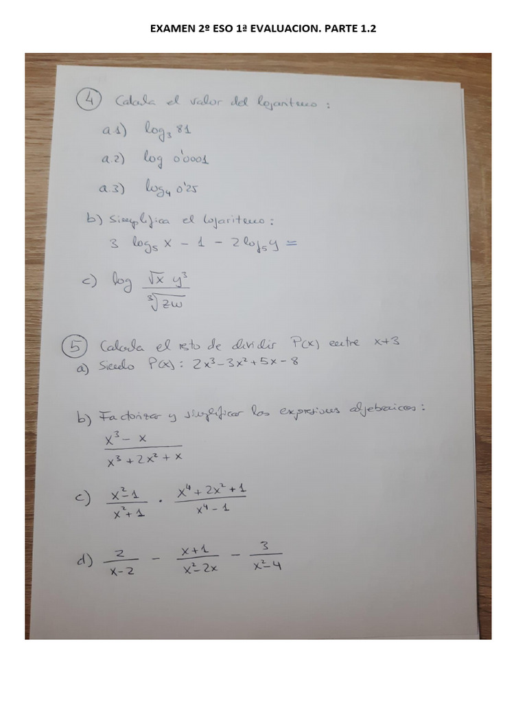 Examen 2º ESO 1ª Evaluación Parte 1.2 | PDF
