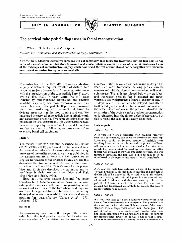The Cervical Tube Pedicle Flap: Uses in Facial Reconstruction | PDF ...