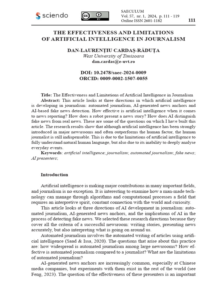 AI's Role in Journalism: Effectiveness & Limits | PDF | Artificial ...