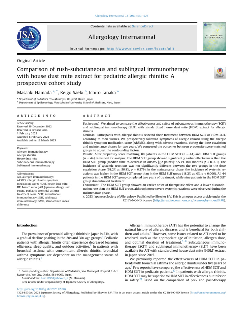 Comparison of rush-SCIT & SLIT HDM AIT | PDF | Allergy | Medicine