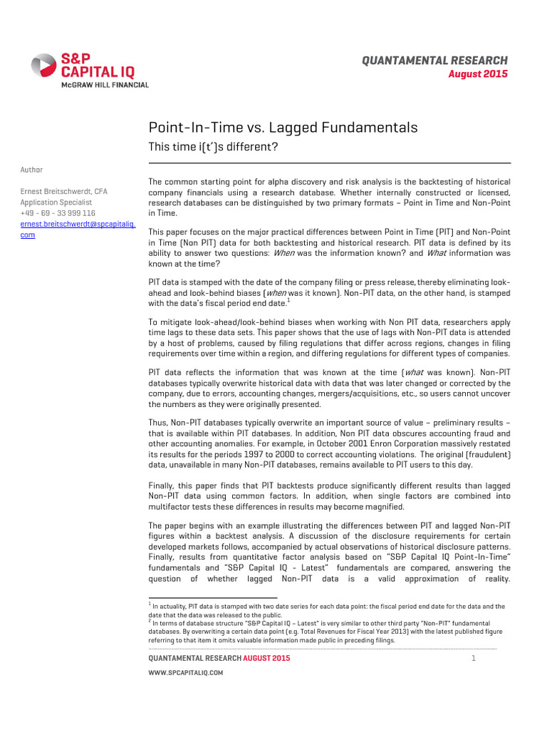 Sp Capitaliq Quantamental Point in Time vs Lagged Fundamentals | PDF ...