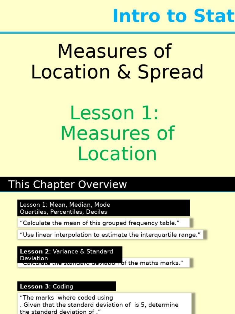 Intro to Stats - Measures of Location & Spread Lesson 1 (1) | PDF ...