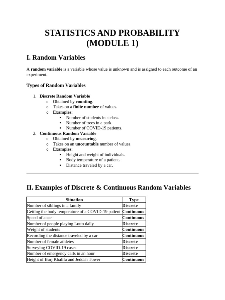 Statistics and Probability Reviewer | PDF | Probability Distribution | Random Variable