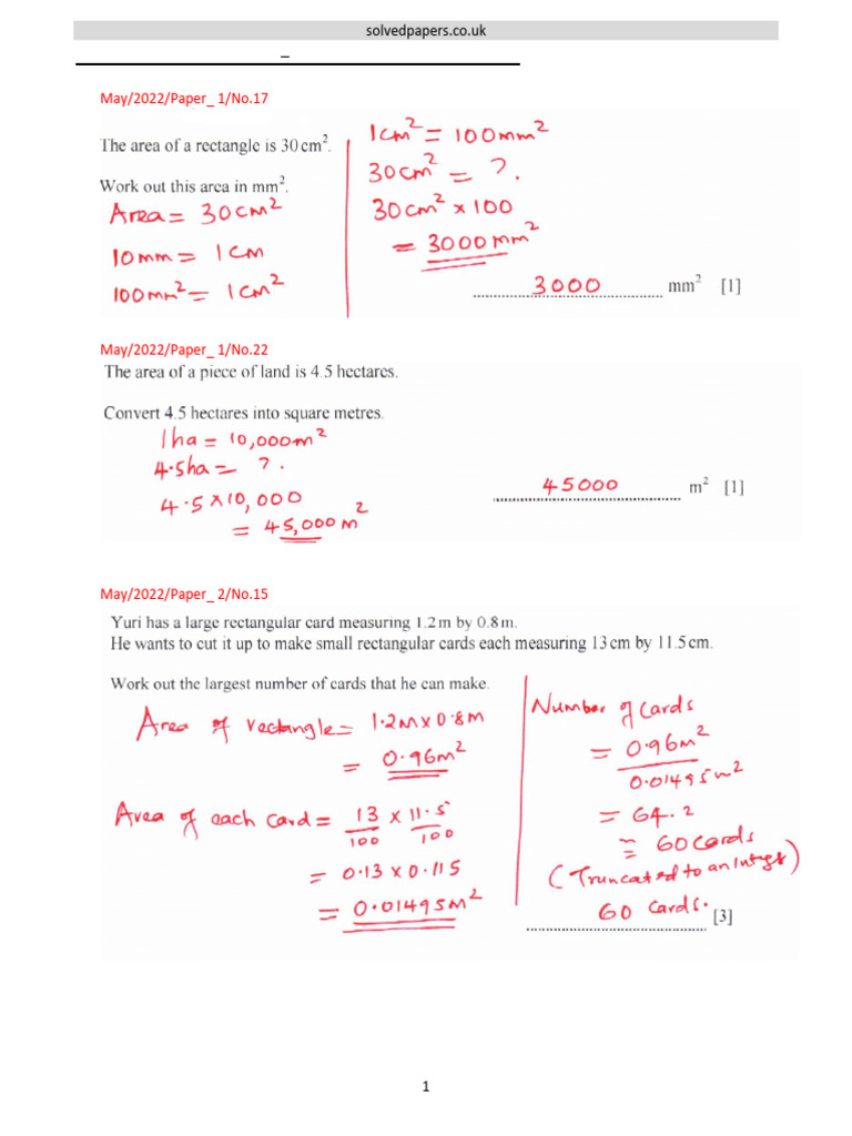 2022 17 Area Perimeter and Volume Checkpoint Sec 1 Mathematics Solved ...