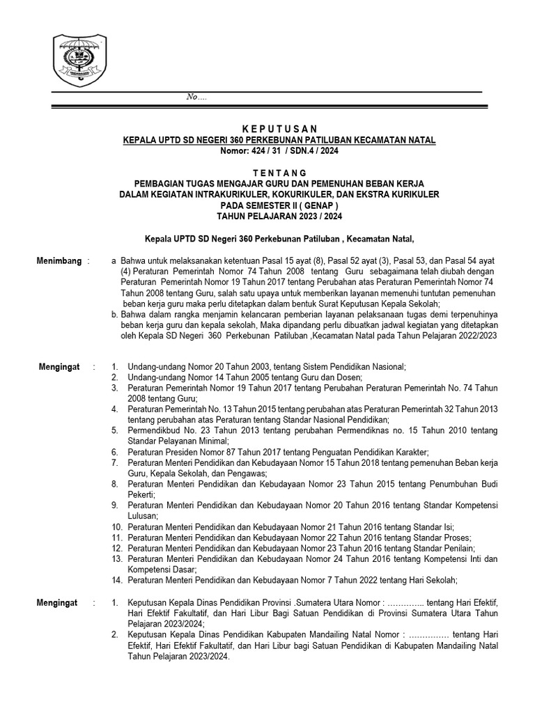 Sk Pembagian Tugas Guru 2022-2023 - Copy (1) | PDF