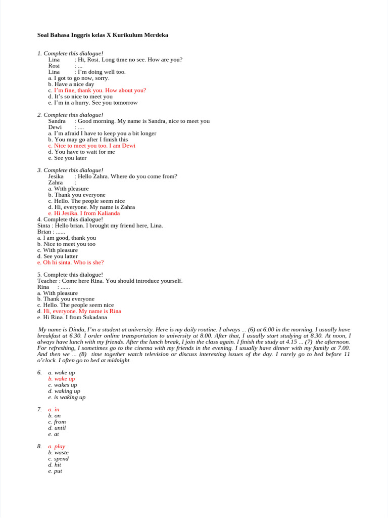 Soal Bahasa Inggris Kls X Kumer | PDF