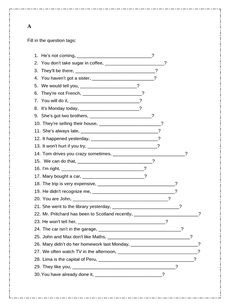Question Tags Practice Exercises | PDF