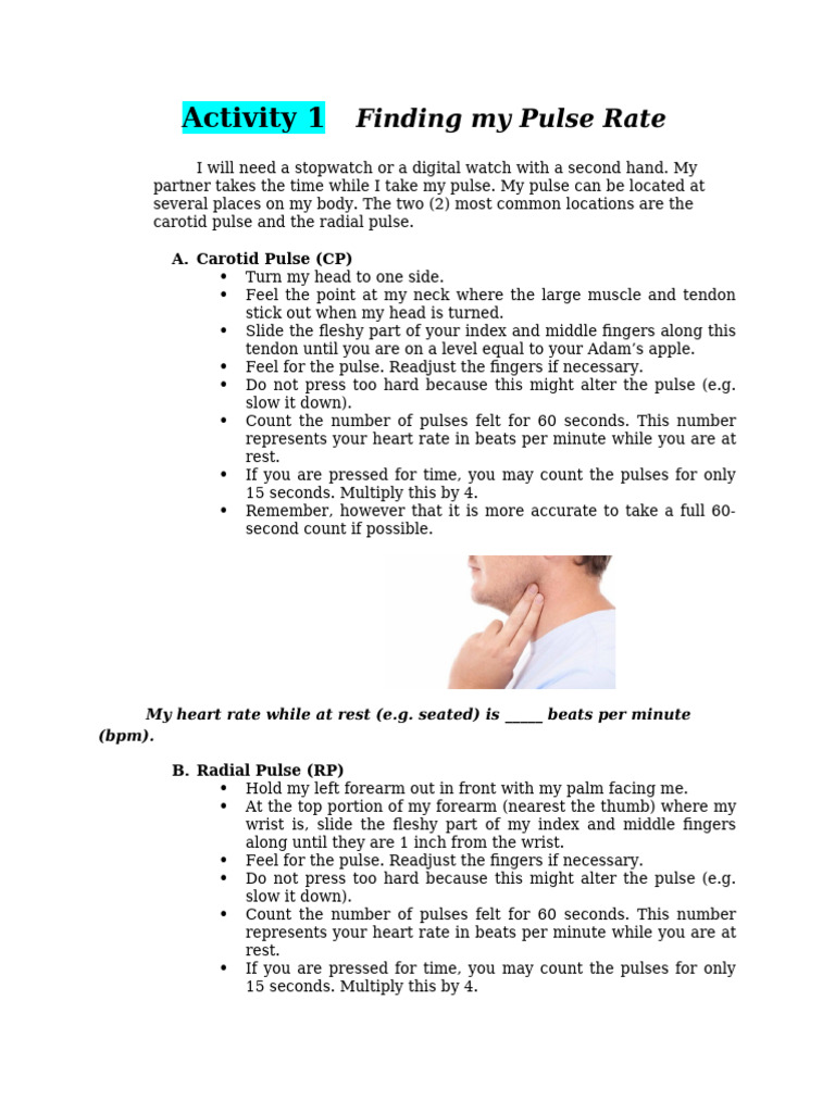 Activity 1 Finding my Pulse Rate | PDF