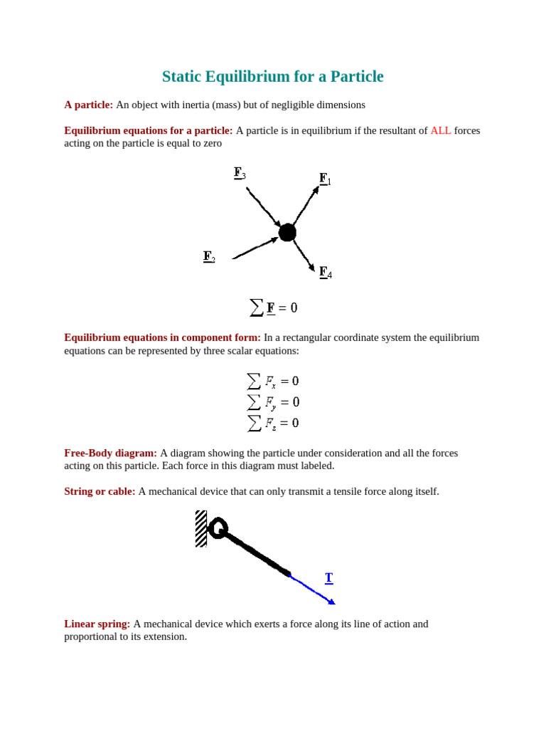 Static Equilibrium For A Particle | PDF | Force | Tension (Physics)