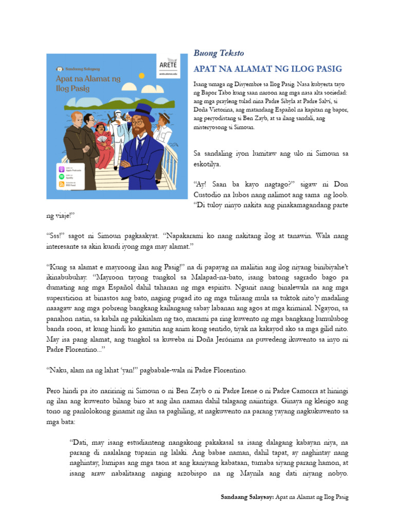 02 Apat Na Alamat NG Ilog Pasig Buong Teksto | PDF