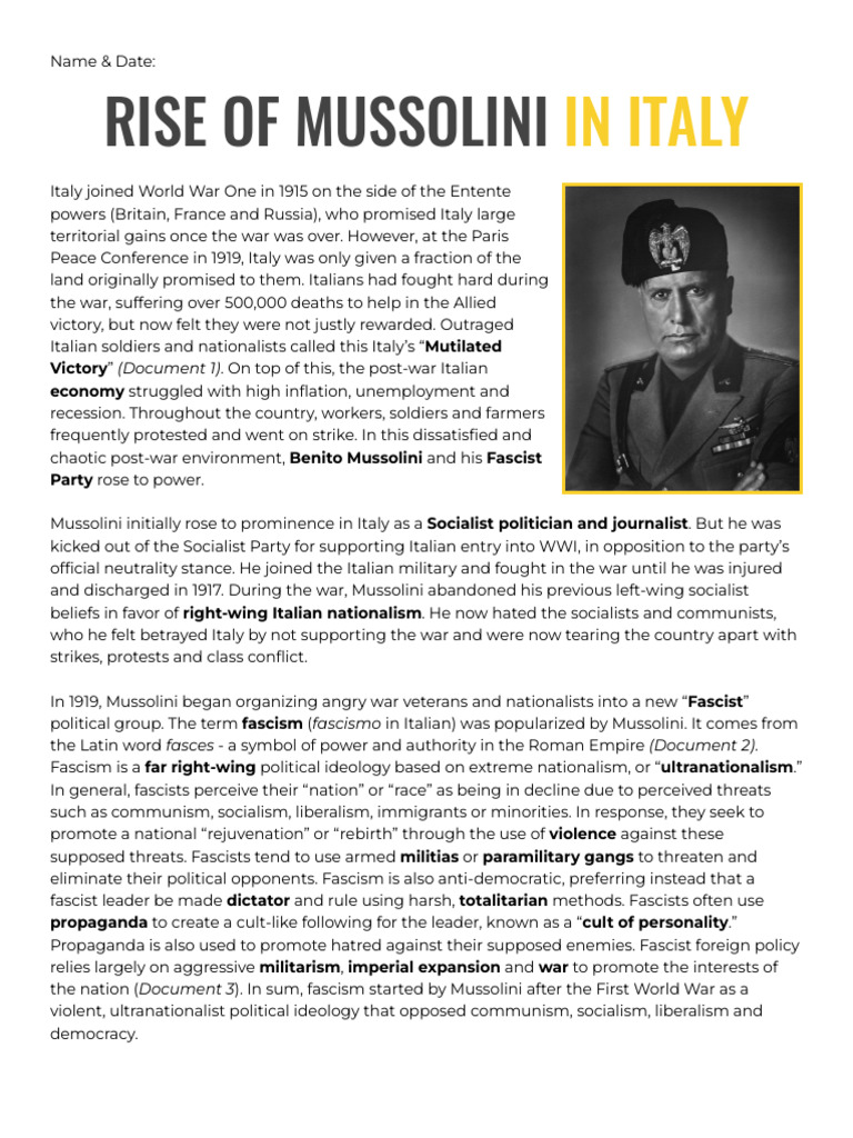 Mussolini's Rise to Power in Italy | PDF | Fascism | Benito Mussolini
