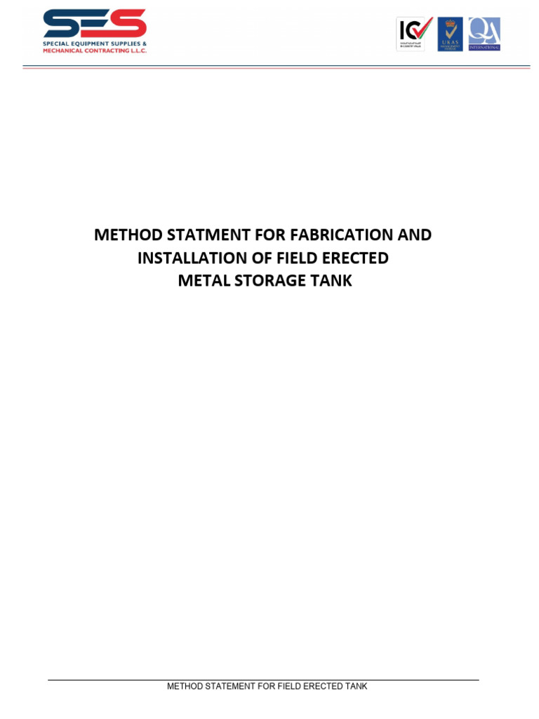Method Statement - Steel Tank | PDF | Paint | Welding