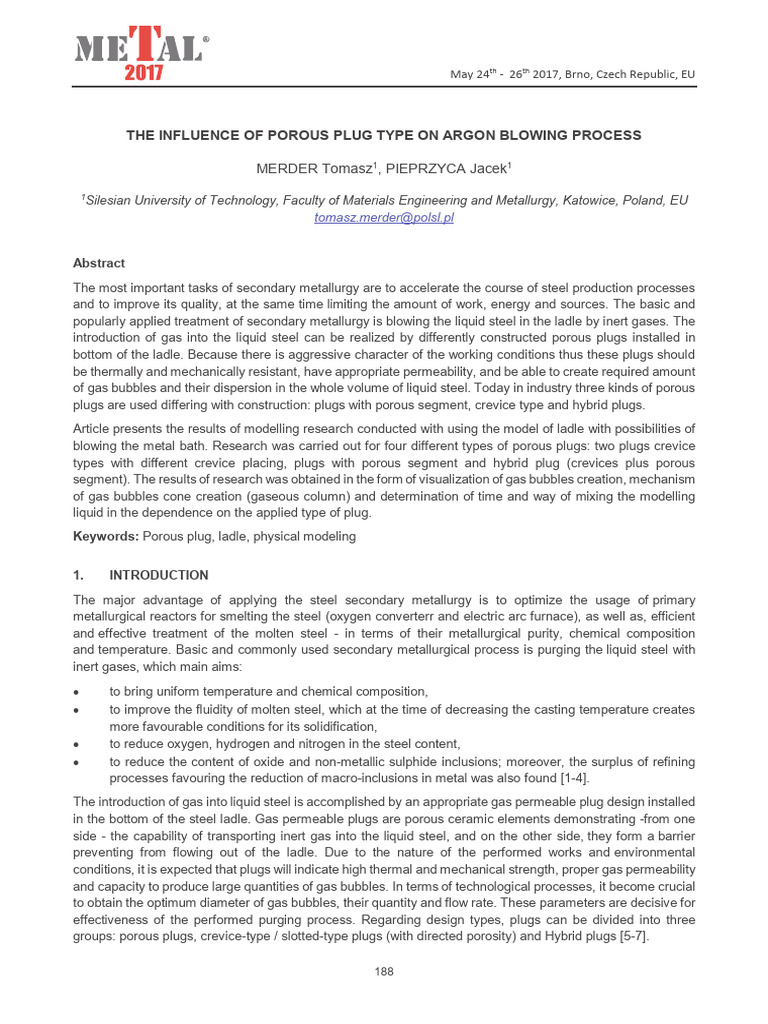 1485 The Influence of Porous Plug Type On Argon Blowing Process | PDF ...