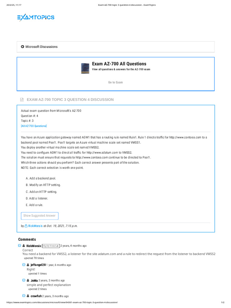 Exam AZ-700 Topic 3 Question 4 Discussion - ExamTopics | PDF | Computing | Software