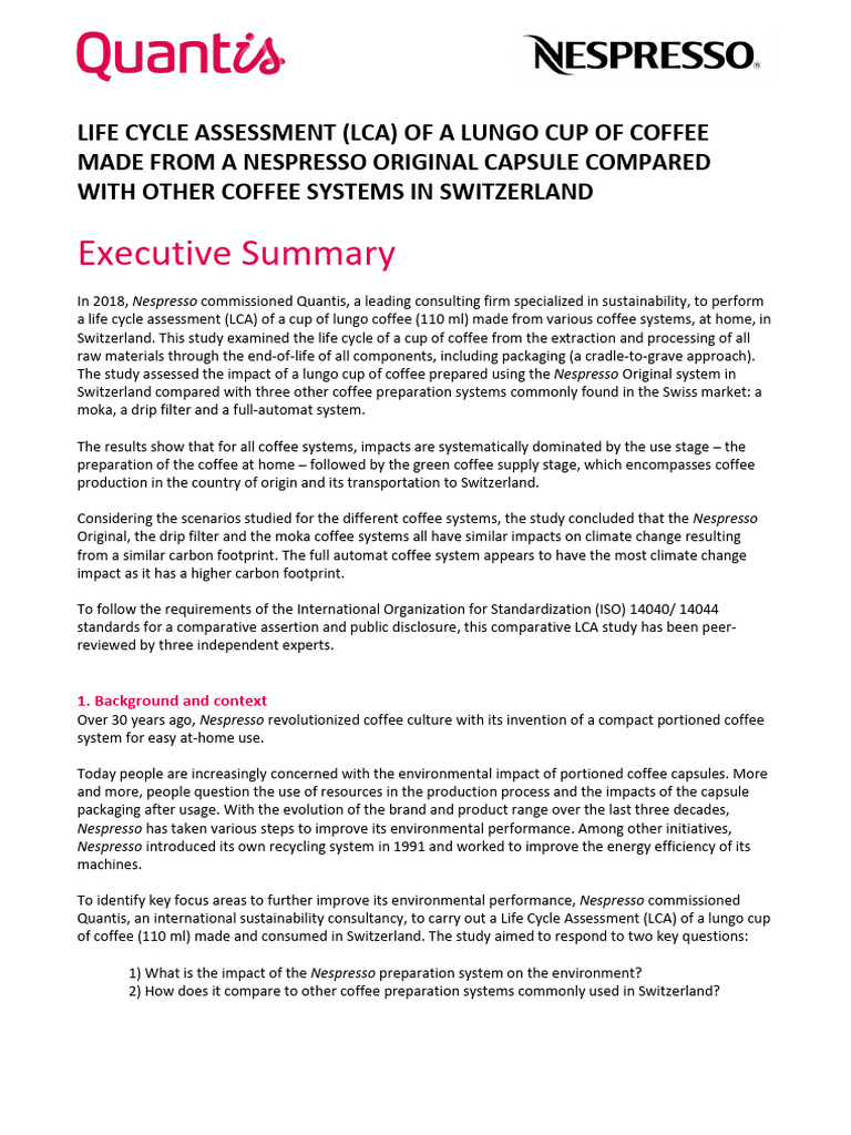 Nespresso LCA Executive Summary Quantis 2020-02-25 | PDF | Life Cycle ...