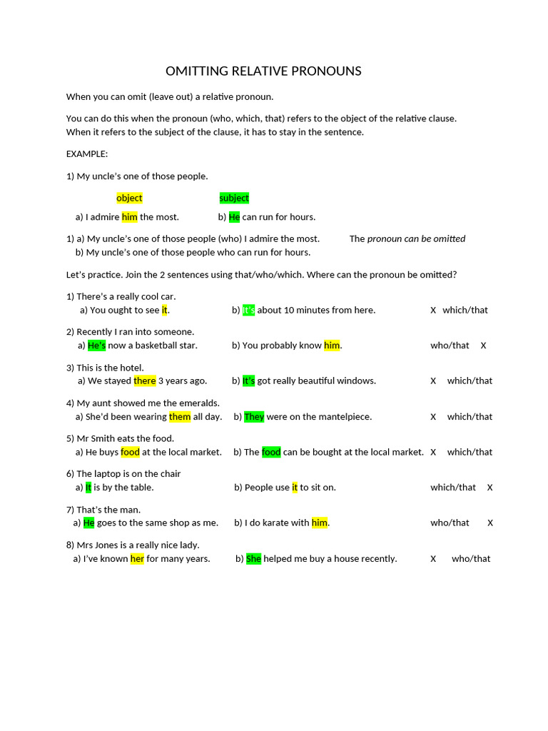 OMITTING RELATIVE PRONOUNS (2) | PDF