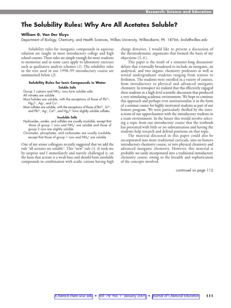 W Van Der Sluys (2001) Thermodynamic Solubility Rules - Acetates | PDF ...