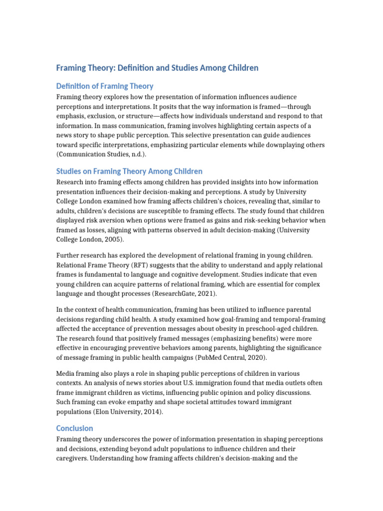 Framing Theory and Children's Perception | PDF | Framing (Social ...