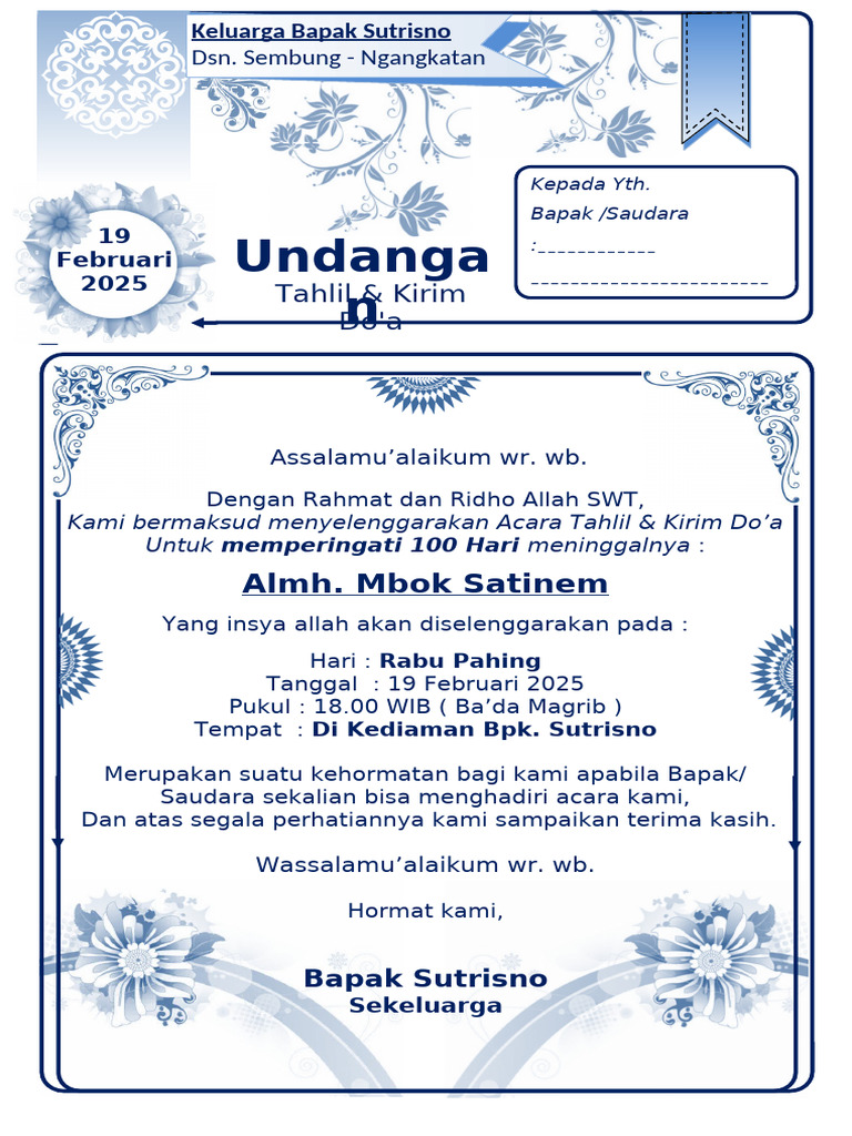 Undangan Kirim Doa Tahlil | PDF