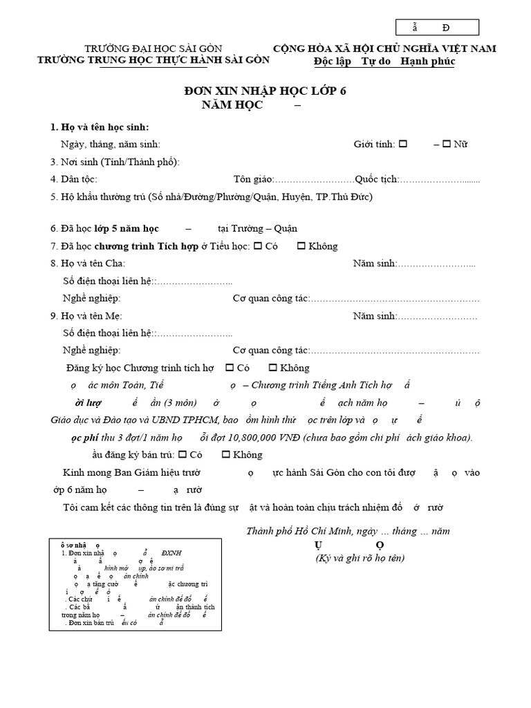 20.7.23 Nhaphoc Mau01 Donxinnhaphoc | PDF