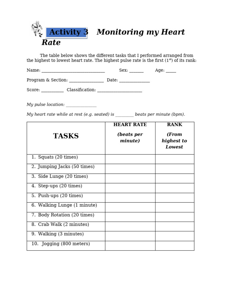 Activity 3 Monitoring My Heart Rate | PDF