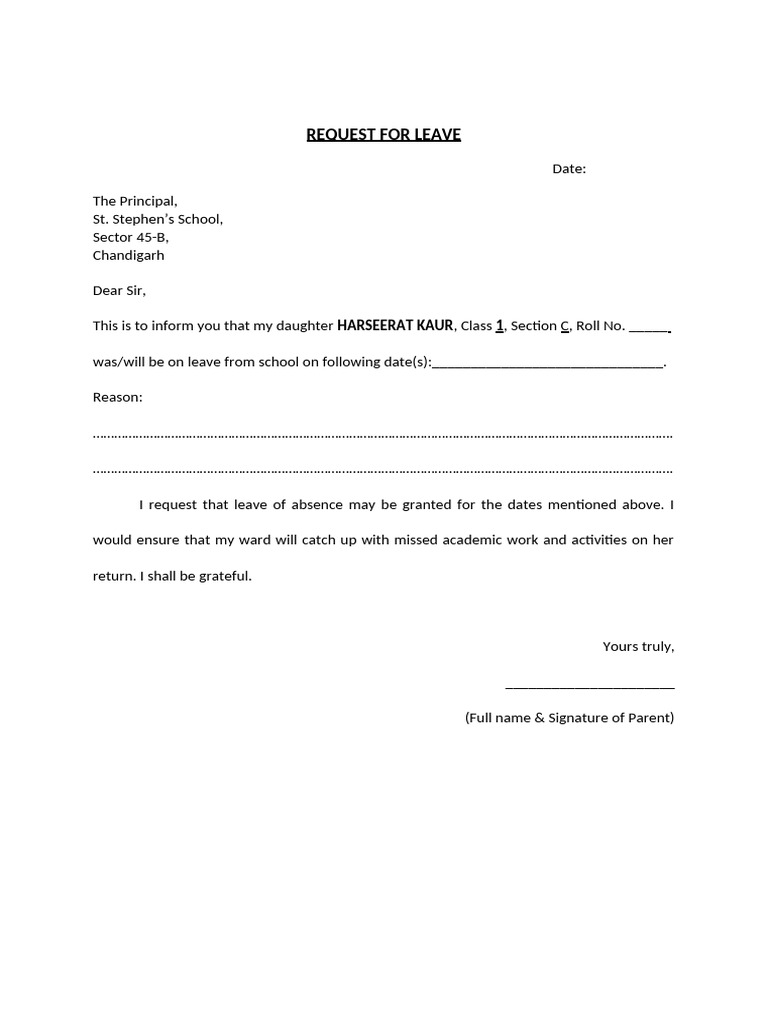 Leave Proforma Stephens School (1) | PDF