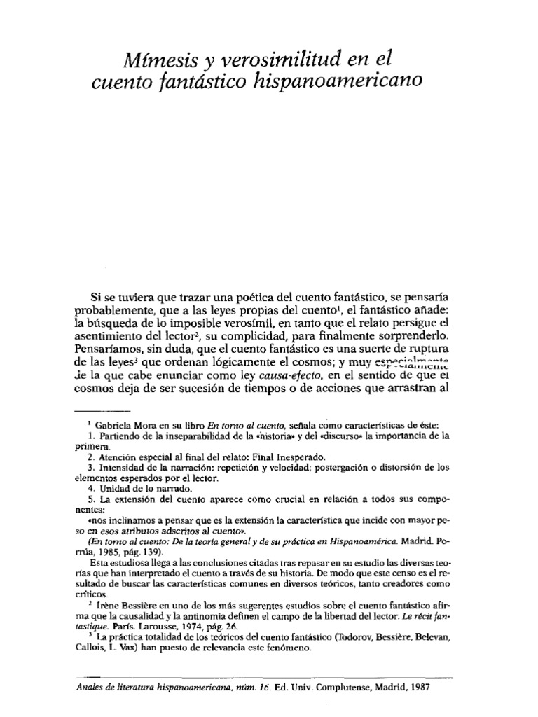 Mimesis y Verosimilitud en Cuentos Fantásticos | PDF | Fantasía | Cuentos