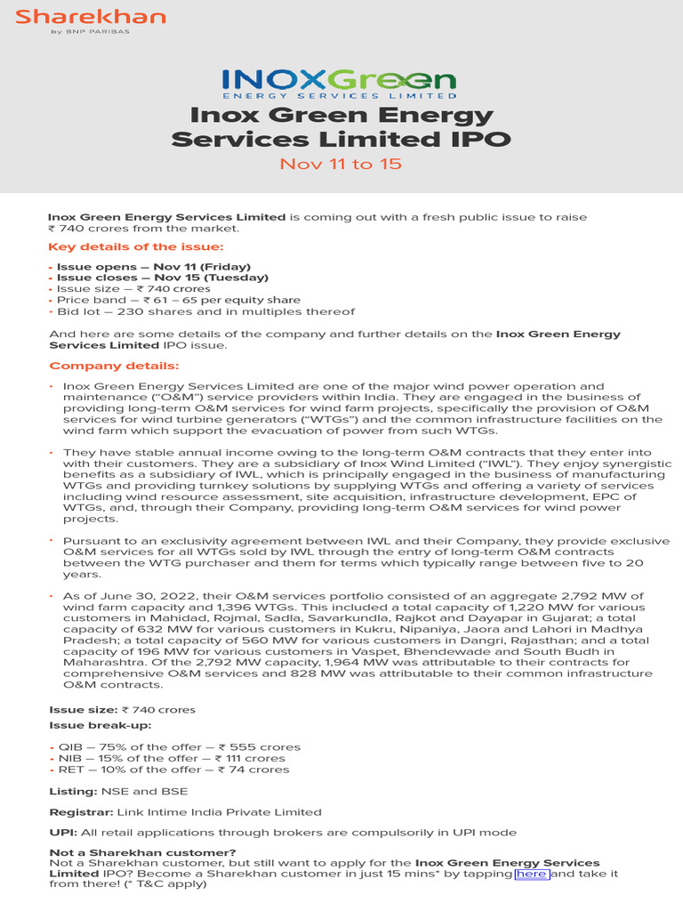Inox Green Energy Services Limited IPO PDF 101122 | PDF | Wind Power ...